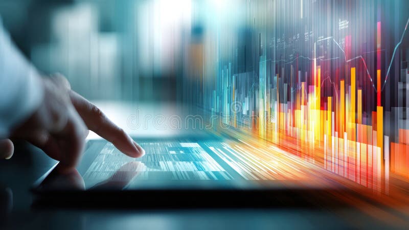 Person Analyzes Growth Chart on Digital Tablet with Motion Blur ...