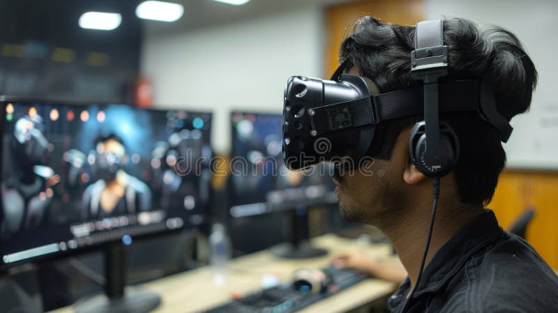 Individual Experiencing Virtual Reality in a Modern Computer Lab during ...