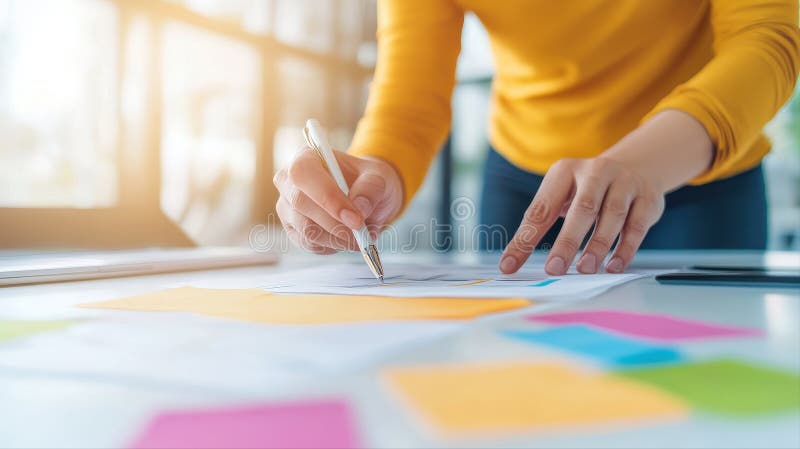 Individual Focused on Writing Notes on Paper during a Strategy Meeting ...