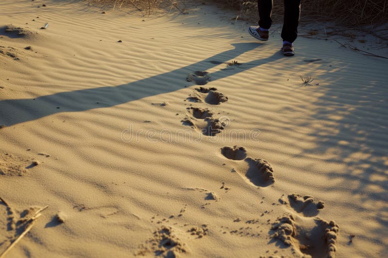Individual Following Animal Tracks on Sandy Terrain Stock Illustration ...