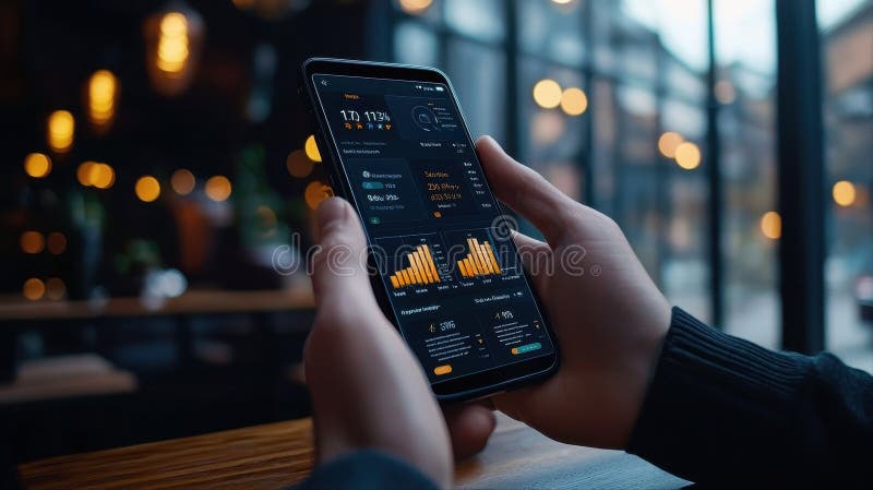 Individual Holding a Cell Phone in Hand with a Focused Expression Stock ...