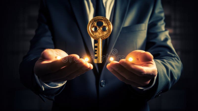 An Individual Holding a Golden Key Stock Image - Image of business ...