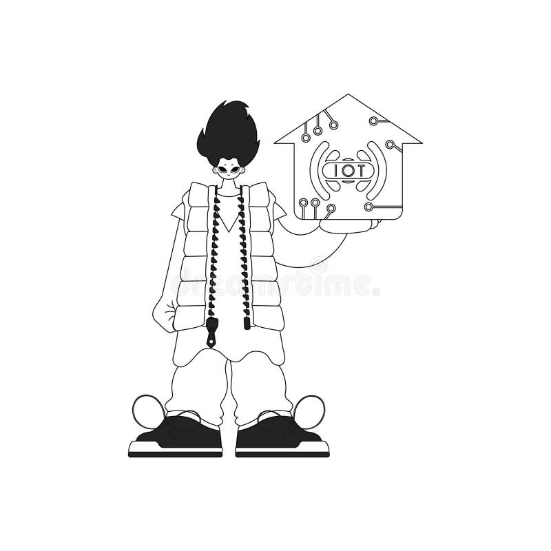 An Individual Holding an IoT Logo in a Vector Linear Design Stock ...