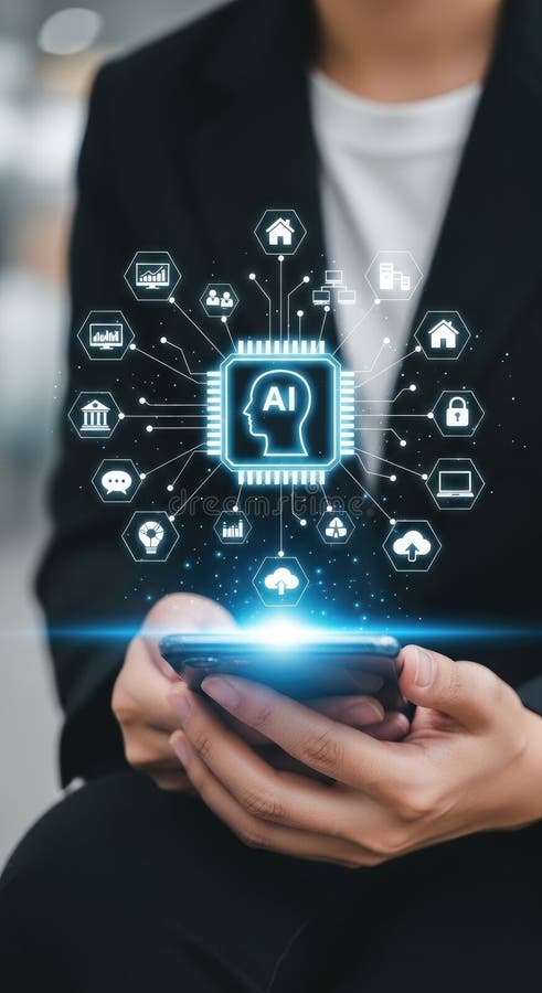 Individual Holding Mobile Device, Artificial Intelligence Concept ...