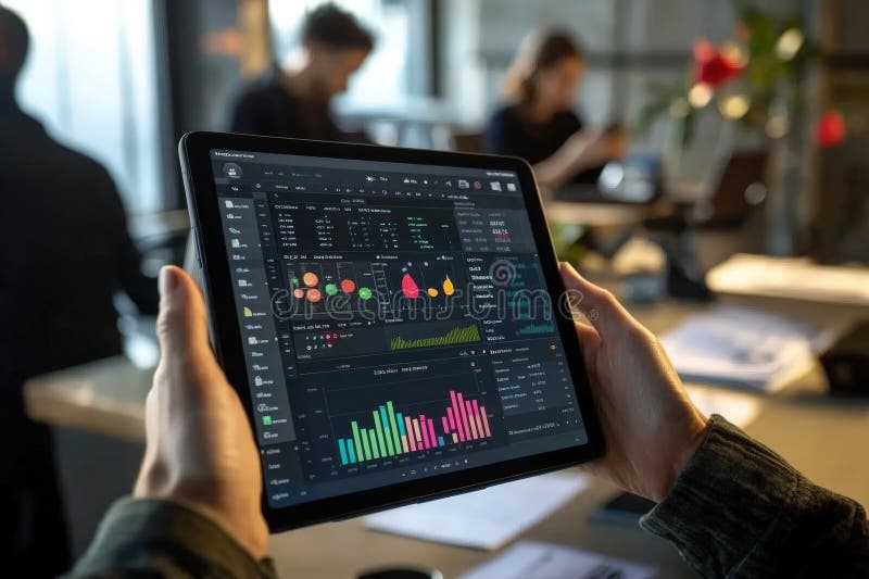 An Individual is Holding a Tablet Device that Displays a Graph on it ...
