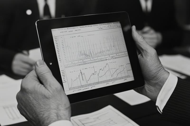 An Individual is Holding a Tablet Device that Displays a Graph on it ...