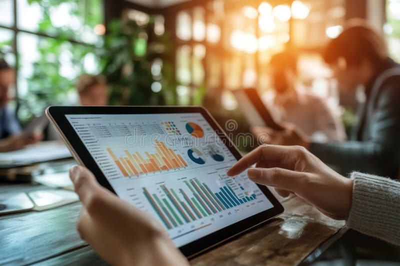 An Individual is Holding a Tablet Device that Displays a Graph on it ...