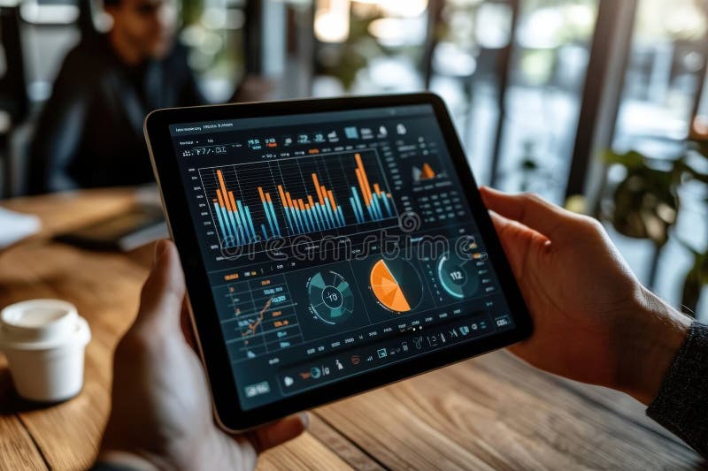 An Individual is Holding a Tablet Device that Displays a Graph on it ...