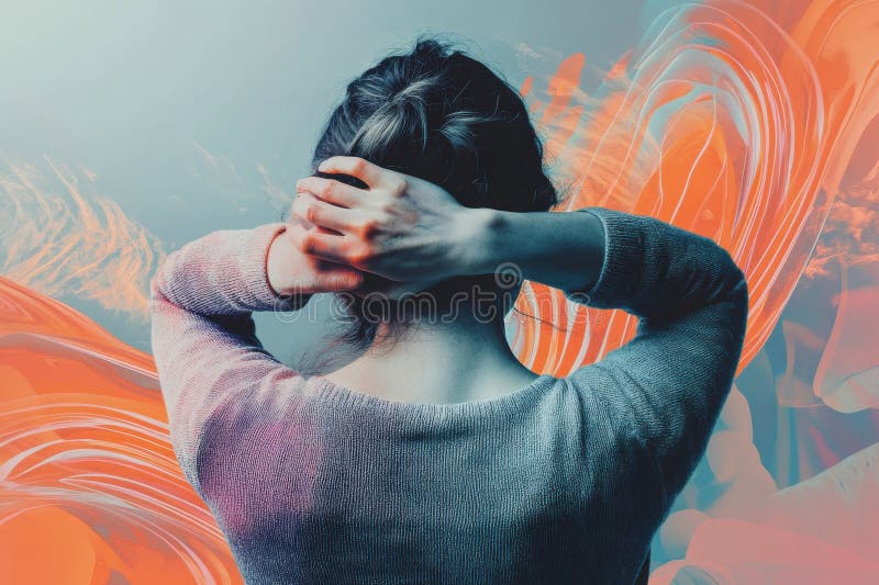 Person Experiencing Discomfort while Surrounded by Abstract Waves and ...