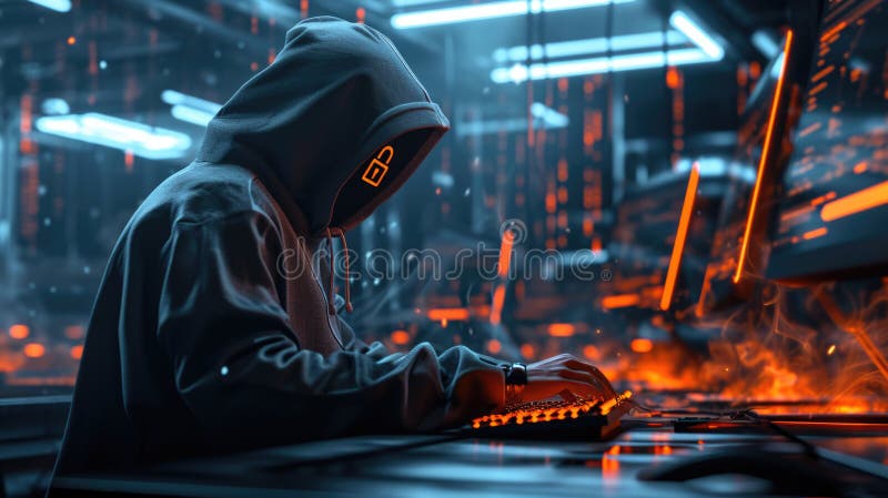 Individual in a Hoodie Engrossed in Work at a Computer Workstation with ...