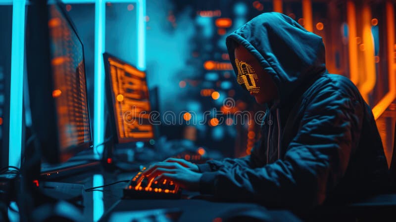 Individual in a Hoodie Engrossed in Work at a Computer Workstation with ...