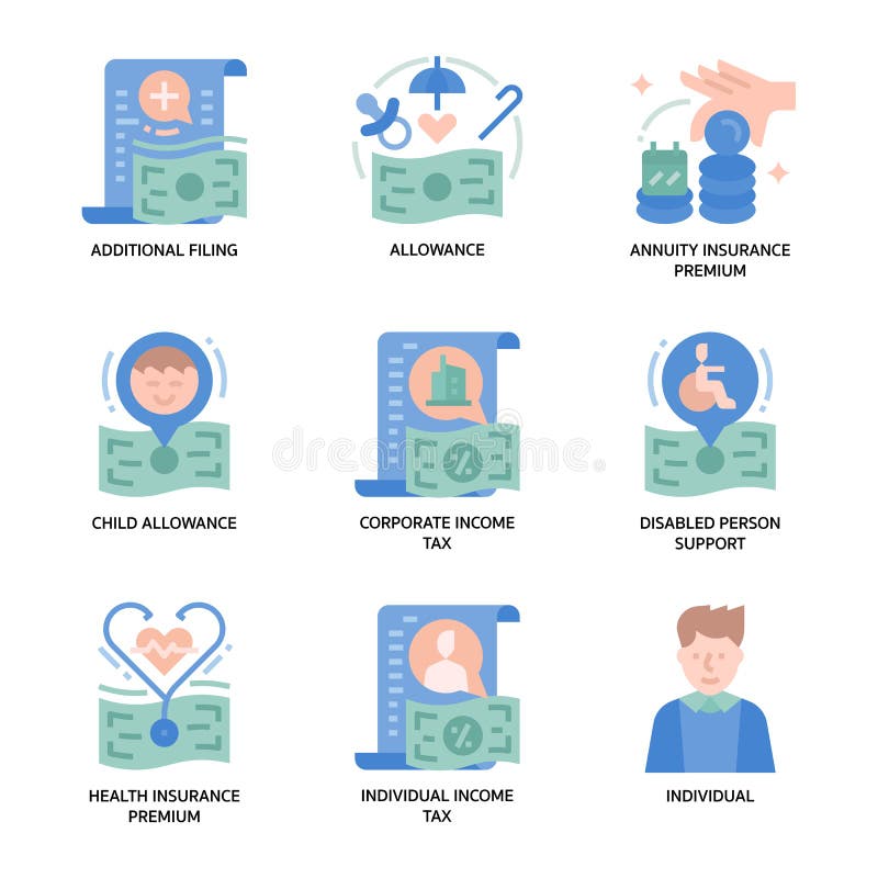 Individual Income Tax Icon Set Stock Vector - Illustration of money ...