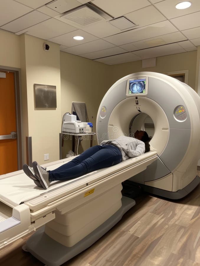 Individual Lying in a Hospital MRI Scanner with a View of the Control ...
