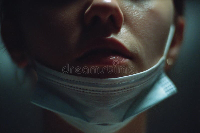 Close-up of Individual Wearing a Mask in Dimly Lit Indoor Environment ...
