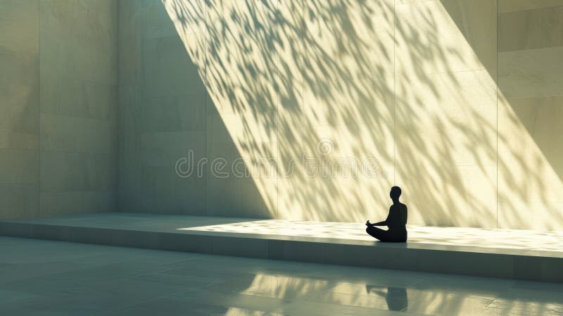 Individual Meditating in a Minimalist Architectural Space with Shadows ...