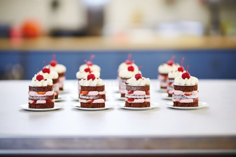 Individual Mini Black Forest Cakes in a Row Stock Image - Image of ...