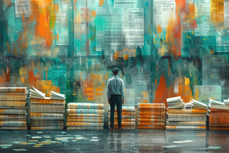 An Individual Observes a Wall Filled with Colorful Economic Graphs and ...