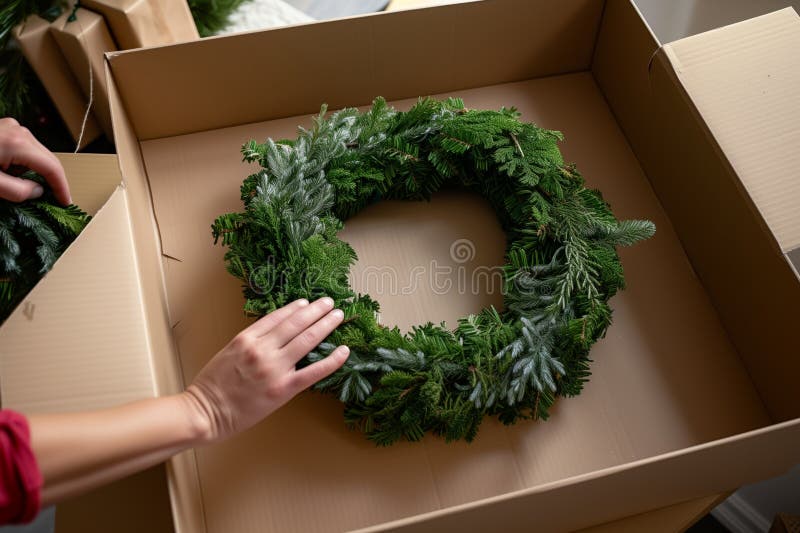 Individual Packaging a Handmade Wreath into a Box for Delivery Stock ...