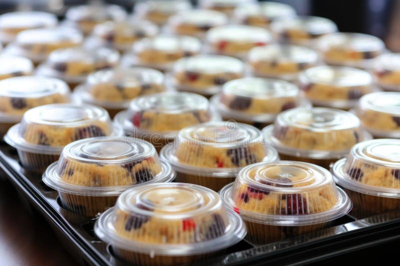 Individual Packing Muffins in Plastic Containers Stock Image - Image of ...