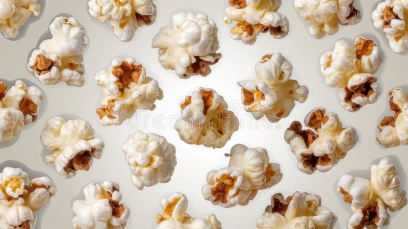 Individual Popcorn Pieces Separated Against a White Background with a ...