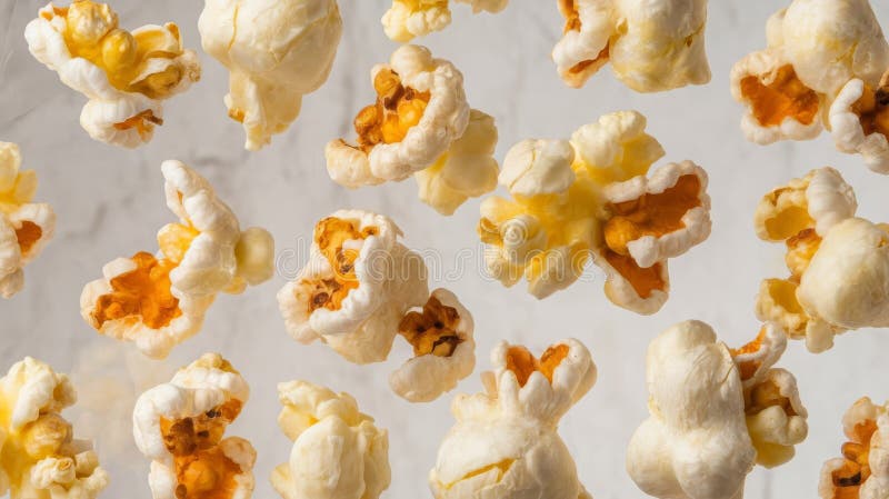 Individual Popcorn Pieces Separated Against a White Background with a ...