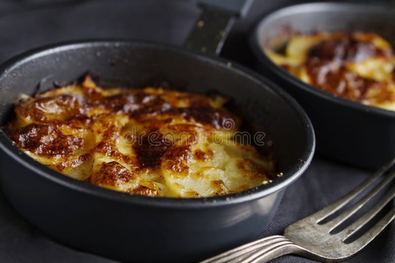 Individual Potato Gratins Close Up Horizontal Stock Photo - Image of ...