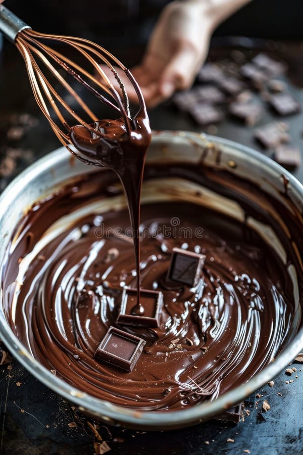 An Individual Pouring Melted Chocolate from a Pot into a Bowl Stock ...
