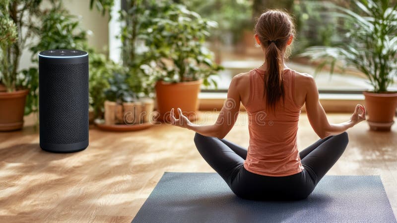 Individual Practicing Yoga on Mat in Serene Home Environment Stock ...