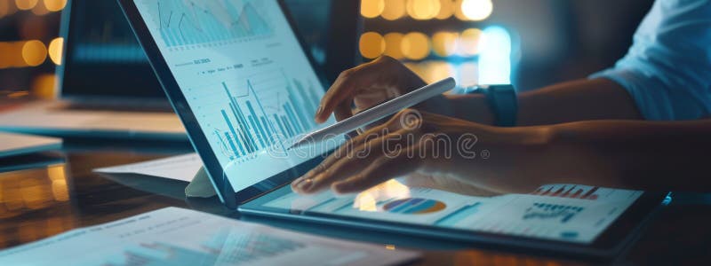 An Individual S Hands Using a Stylus on a Tablet with Financial ...