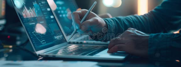 An Individual S Hands Using a Stylus on a Tablet with Financial ...