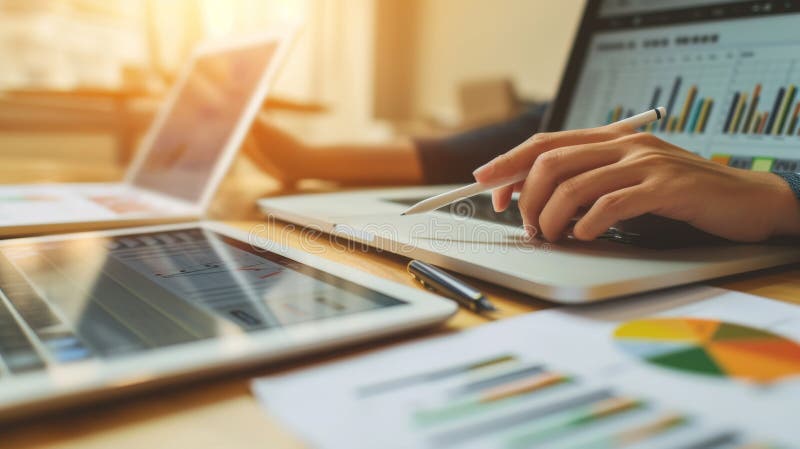 An Individual S Hands Using a Stylus on a Tablet with Financial ...