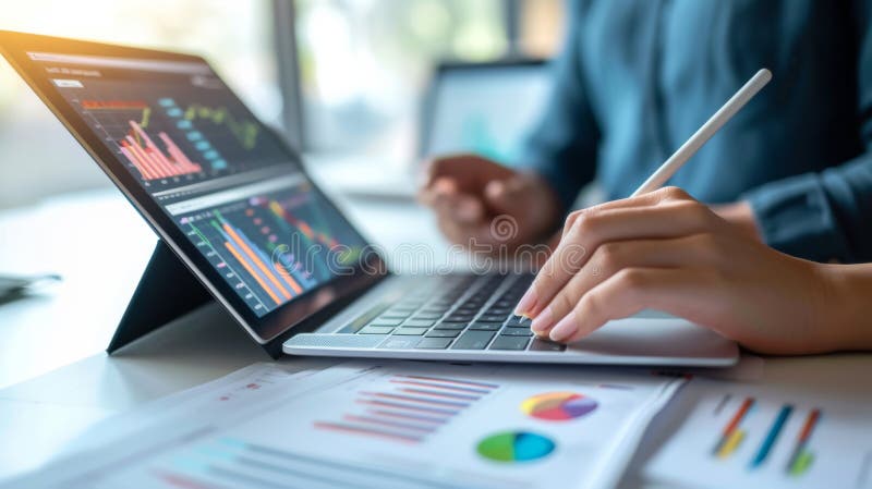 An Individual S Hands Using a Stylus on a Tablet with Financial ...