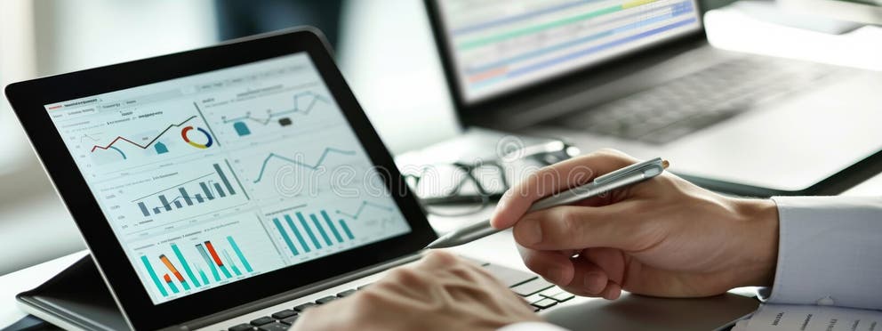 An Individual S Hands Using a Stylus on a Tablet with Financial ...