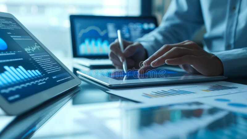 An Individual S Hands Using a Stylus on a Tablet with Financial ...
