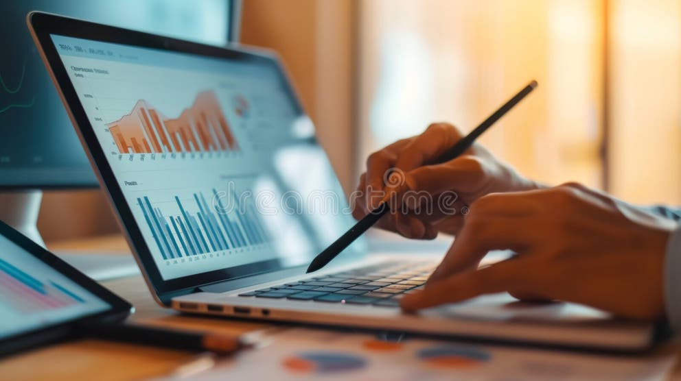 An Individual S Hands Using a Stylus on a Tablet with Financial ...