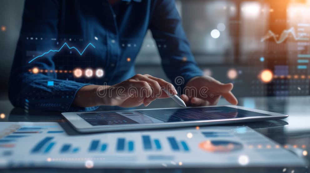 An Individual S Hands Using a Stylus on a Tablet with Financial ...