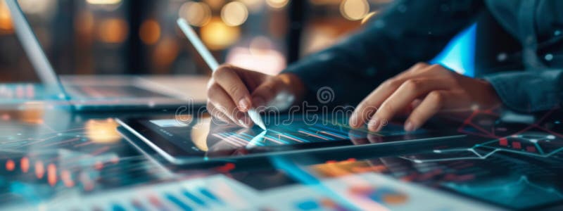 An Individual S Hands Using a Stylus on a Tablet with Financial ...