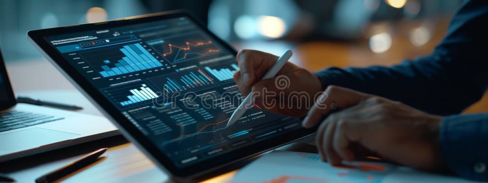 An Individual S Hands Using a Stylus on a Tablet with Financial ...