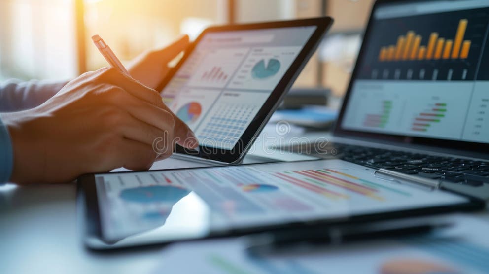 An Individual S Hands Using a Stylus on a Tablet with Financial ...