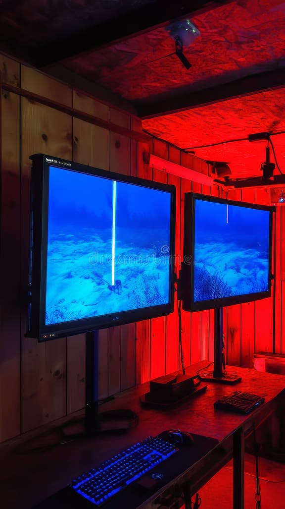 An Individual is Seated at a Workstation Featuring a Computer, Two ...