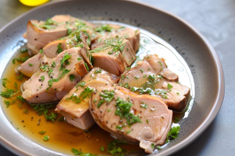 Individual Serving Sousvide Cooked Pork Onto a Dinner Plate Stock Image ...