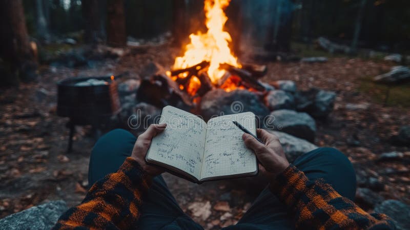 Individual Sits on the Ground, Focused on Writing in a Notebook while ...