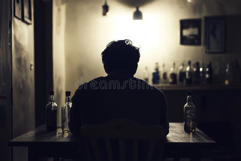 Individual Sitting Alone in a Dimly Lit Room, Staring Blankly with ...