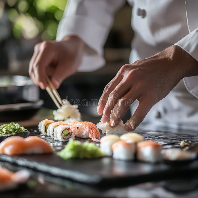 Person Skillfully Making Sushi Using Chopsticks Table Stock Photos ...