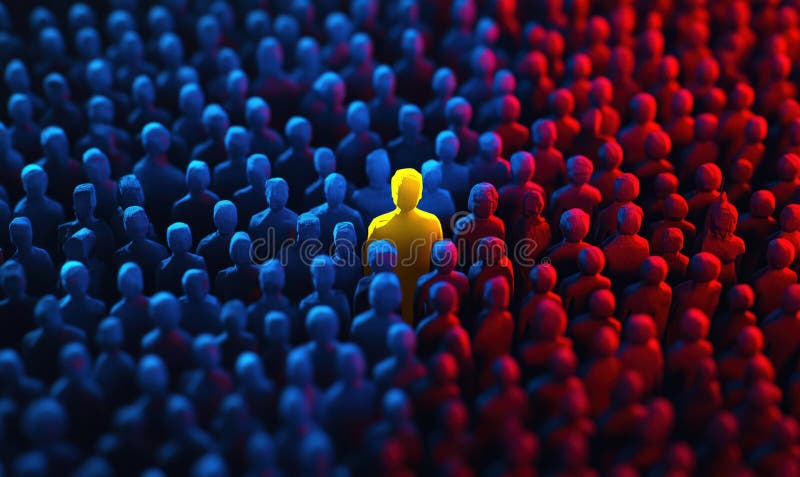 Individual Standing Out in Crowd of Blue and Red Figures, Symbolizing ...