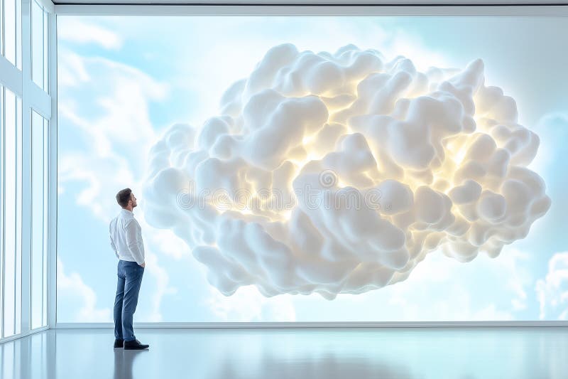 An Individual Stands Captivated by a Large, Glowing Cloud Structure in ...