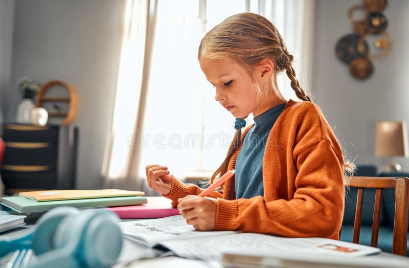 Individual Studying. Hardworking Kid Practising in Counting during ...