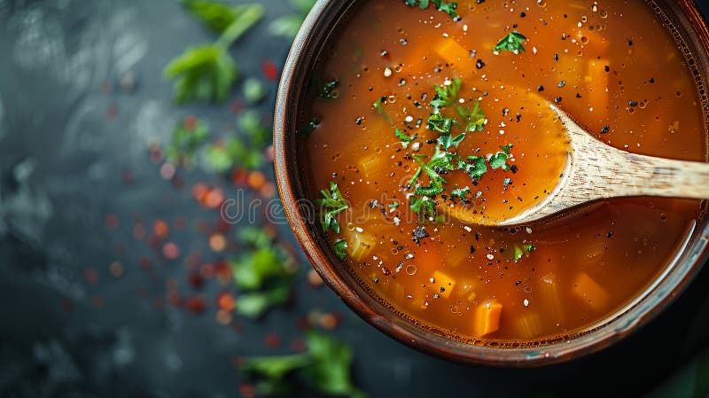 Individual Tasting Soup with a Wooden Spoon Stock Illustration ...