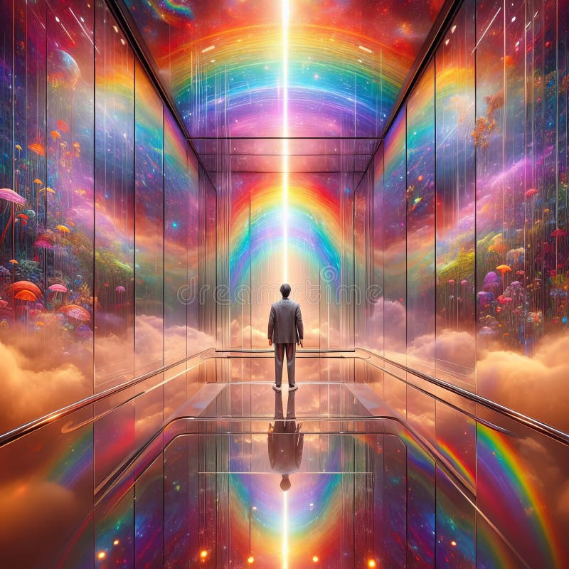 Individual in a Transparent Elevator Inside a Rainbow a Magic Stock ...