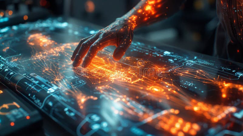 Person Typing on Keyboard with Glowing Lights Stock Image - Image of ...